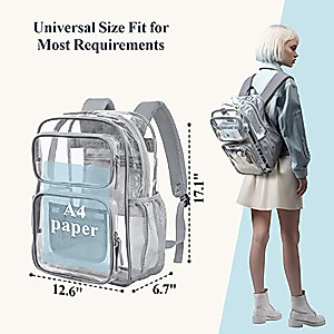 PACKISM Clear Backpack for School - 17" Heavy Duty PVC Transparent Backpacks with Multi-pockets for College Workplace Security, Grey(for age 12 above)