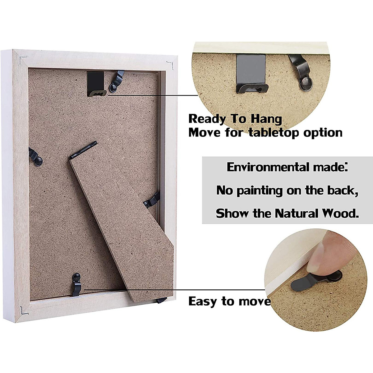 8x10 White Picture Frames Nature Solid Wood 6 Pack for Wall Mounting and Tabletop Display