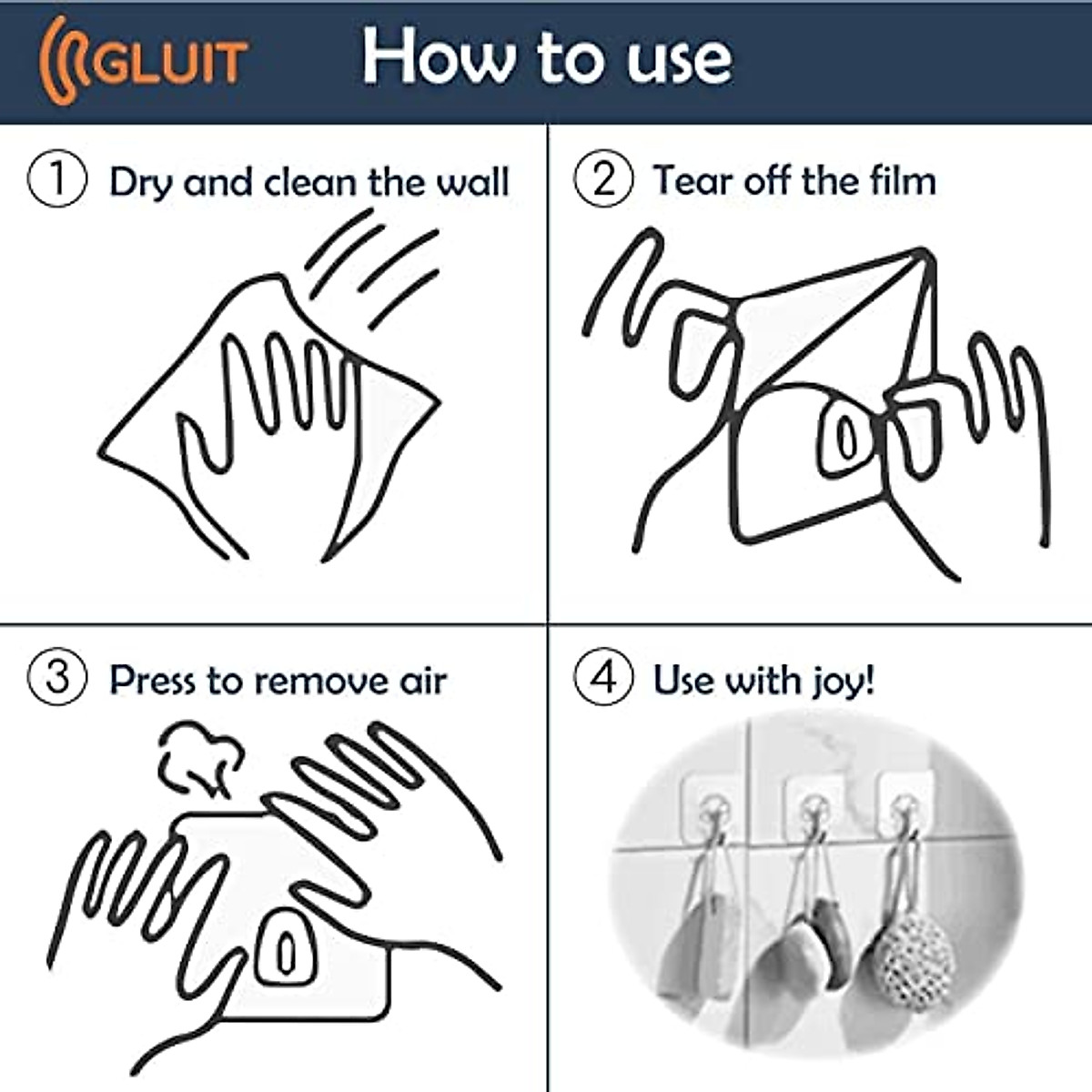 GLUIT Adhesive Hooks Medium 12 Pack and Large 6 Pack for Hanging Heavy Duty Wall Hooks 22 lbs Self Adhesive Towel Hook Waterproof Transparent Hooks for Keys Bathroom Shower Outdoor Kitchen