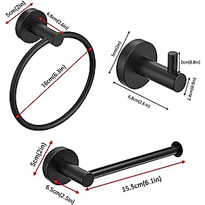 Homestep 5 pcs Bathroom Hardware Set, Stainless Steel Round Wall Mounted Include 20" Bath Towel Bar ,Toilet Paper Holder , Hand Towel Ring , 2 Towel Robe Hooks ,Bathroom Accessories Kit (Matte Black)