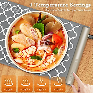 Food Warming Mat - Fast Heating Electric Warming Tray with 4 Level Temperature, Fast Full Surface Heating Mat, 3 Hours Auto Off, Rollable Portable Food Warmers for Individual Meals