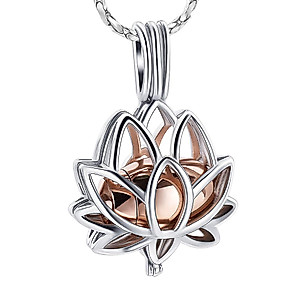 Imrsanl Cremation Jewelry for Ashes - Lotus Flower Ashes Pendant Necklace with Mini Keepsake Urn Memorial Ash Jewelry (Rose Gold)