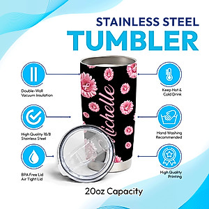 Hyturtle Personalized Breast Cancer Awareness Gifts For Women - Custom Name Stainless Steel Tumbler Coffee 20 oz - Pink Daisy Print Breast Cancer Gifts For Friend, Mom On Awareness Month, Christmas