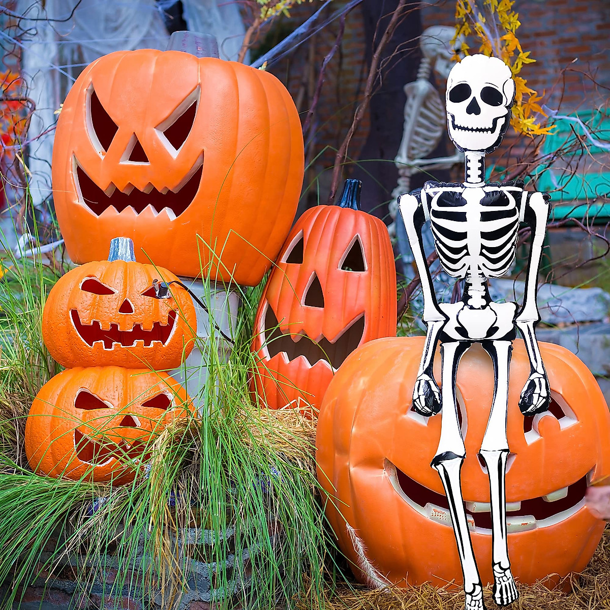 ArtCreativity Easter Bunny Rabbit with Carrot Inflatable, Indoor and Outdoor Easter Decorations, Egg Hunt Supplies for Easter Basket Stuffers, Party Favors, 4 Colors ((Halloween) Skeleton Inflatable)