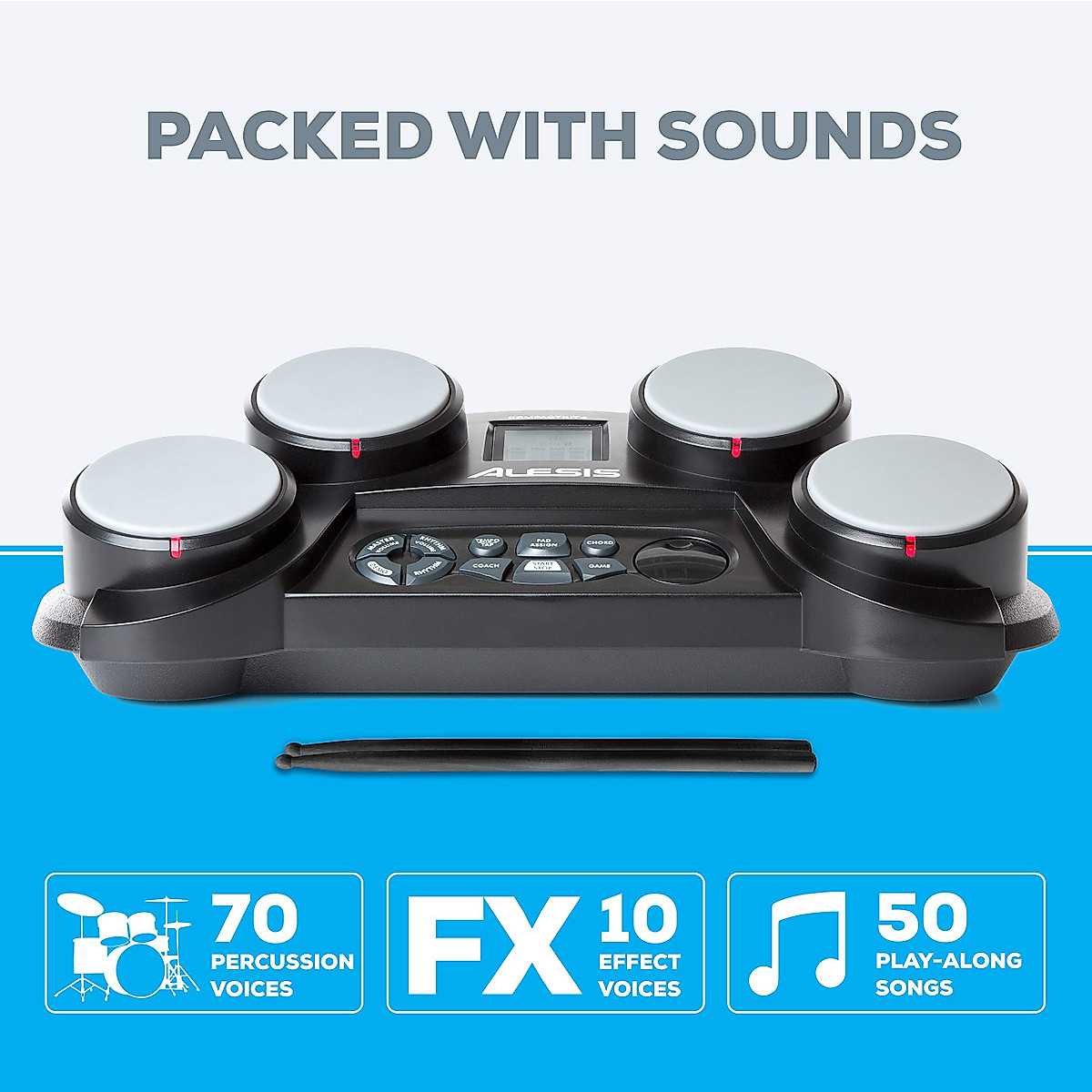 Alesis CompactKit 4 – Tabletop Electric Drum Set Bundle with DJ Headphones