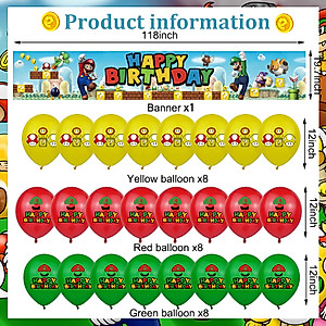 Mario Party Banner Mario Balloons Video Game Theme Party Decoration for Mario Birthday Party Supplies Mario Party Yard Decorations