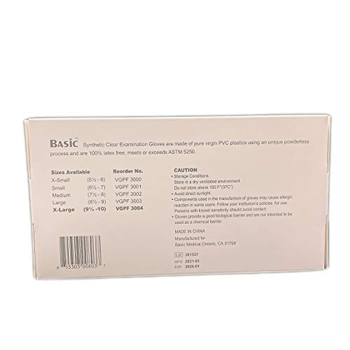 Basic Medical Exam Gloves (X-Large) 100 Gloves Latex Free Powder Free, clear (VGPF3004B)