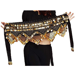 Gypsy Skirt Belly Dance Hip Scarf Dancing Dancer Women Pirate Costume Accessories Fortune Teller Headpiece Head Coins Belt Black Gold