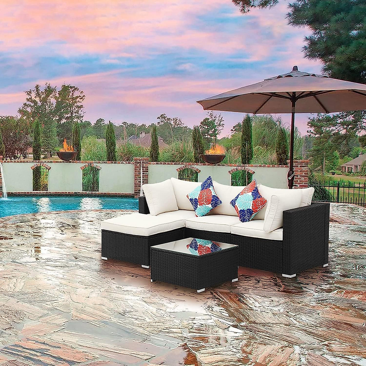 9 Pack Patio Cushion Covers Set Outdoor Furniture Cushion and Pillow Cover Replacement Fit for 5 Pieces 4-Seater Wicker Rattan Patio Sectional Sofa Chair Couch Set,Cream-Cover Only (Large)