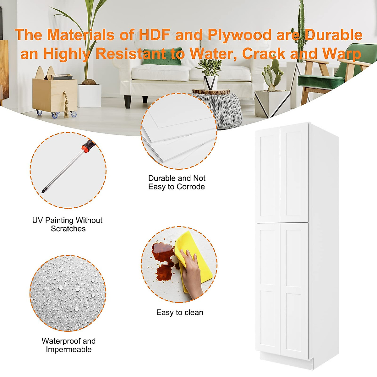 ROOMTEC 90" Kitchen Pantry Storage Cabinet - Modern Tall Storage Cabinet, 4 Doors & 5 Adjustable Shelves, Freestanding Utility Cupboard for Kitchen, Living Room, Dining Room