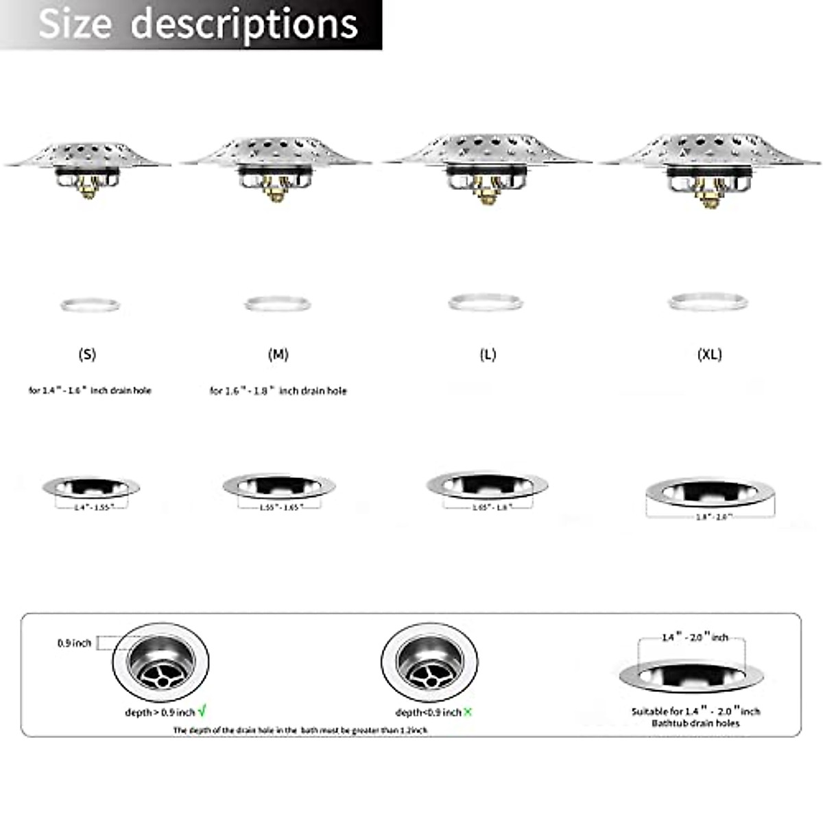 USIKRPEN Upgrade Universal Bathtub Plug & Drain Hair Catcher Anti Rust Anti-Blocking 2 in 1 Bathtub Drain Plug with Dual Filtration Pop Up Bathtub Drain Cover for 1.4"-2.0" Tub Stopper