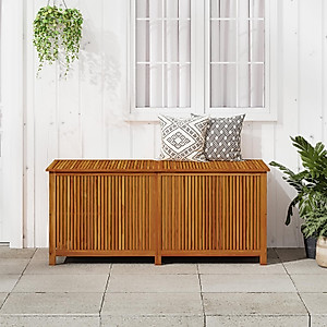 vidaXL Outdoor Storage Box, [Load Capacity Gallon] Deck Box with Gas-Lift Lid, Storage Chest with Water-Resistant Zippered Bag Inside, 68.9''x31.5''x29.5'', Solid Acacia Wood