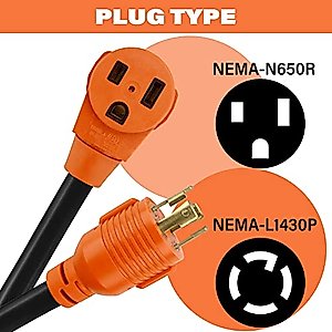 Flameweld Welder Adapter Cord - NEMA L14-30P Twist Locking to 6-50R, 4 Prong Generator to 3 Prong Welder Power Adapter Cord, 125/250V STW 10AWG Generator Cord, ETL (Orange)