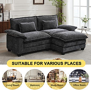 Generic DUNELLA 88.9"" Cloud Couch Sectional Couches for Living Room, Modular Chenille Sectional Sofa with Ottoman and Pillows, Modern Comfy Deep Seat Sleeper Sofa (Black, 3 Seat)