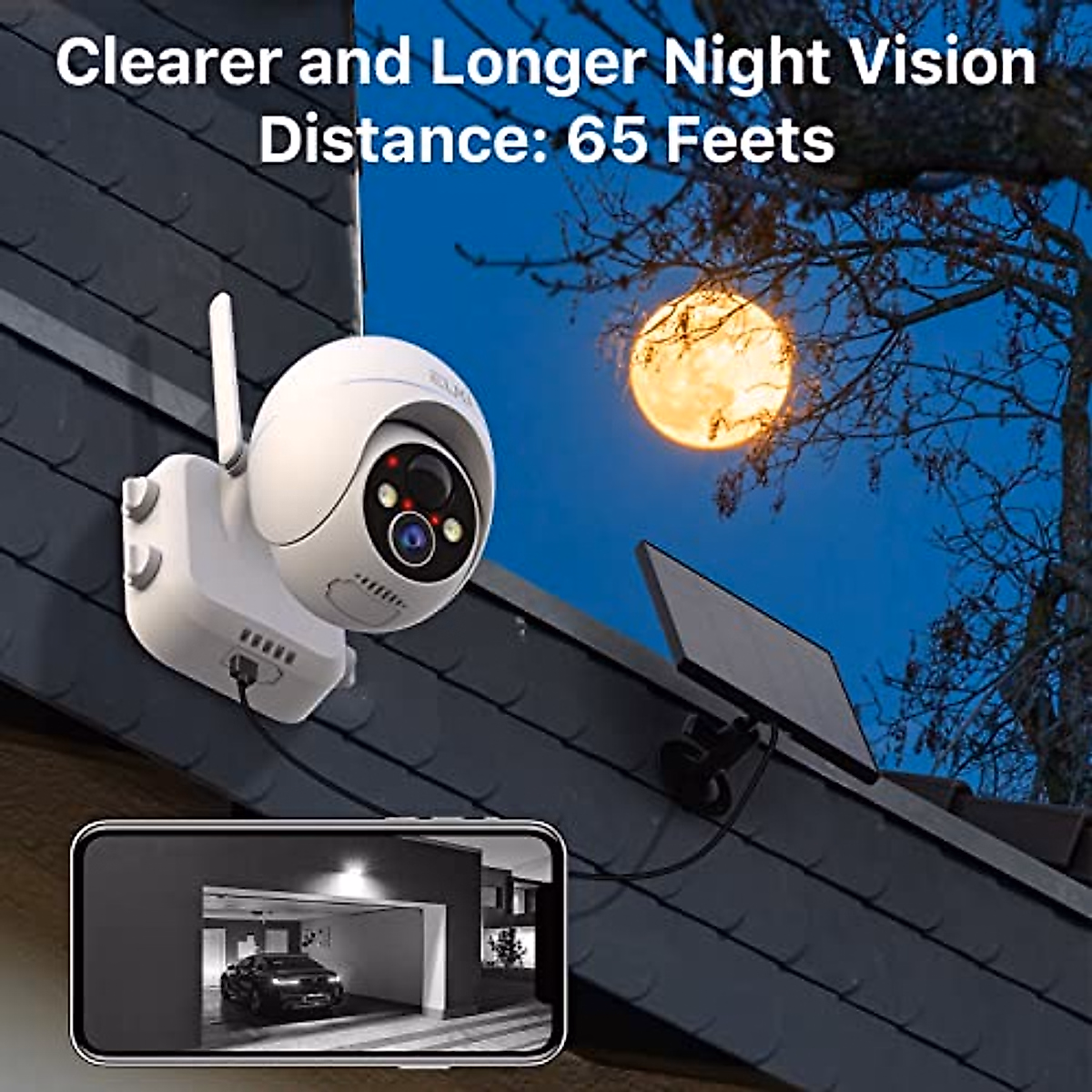 EUKI Security Cameras Wireless Outdoor, 2K Solar Security Camera System 360° PTZ with Spotlight & Siren, 2.4Ghz Outdoor Security Cameras,Color Night Vision, PIR Motion Detection, 2-Way Talk, IP66.