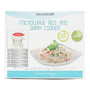 KitchenCraft Rice Cooker - Microwave Steamer, BPA Free Plastic, 1.5 Litre, White/Red
