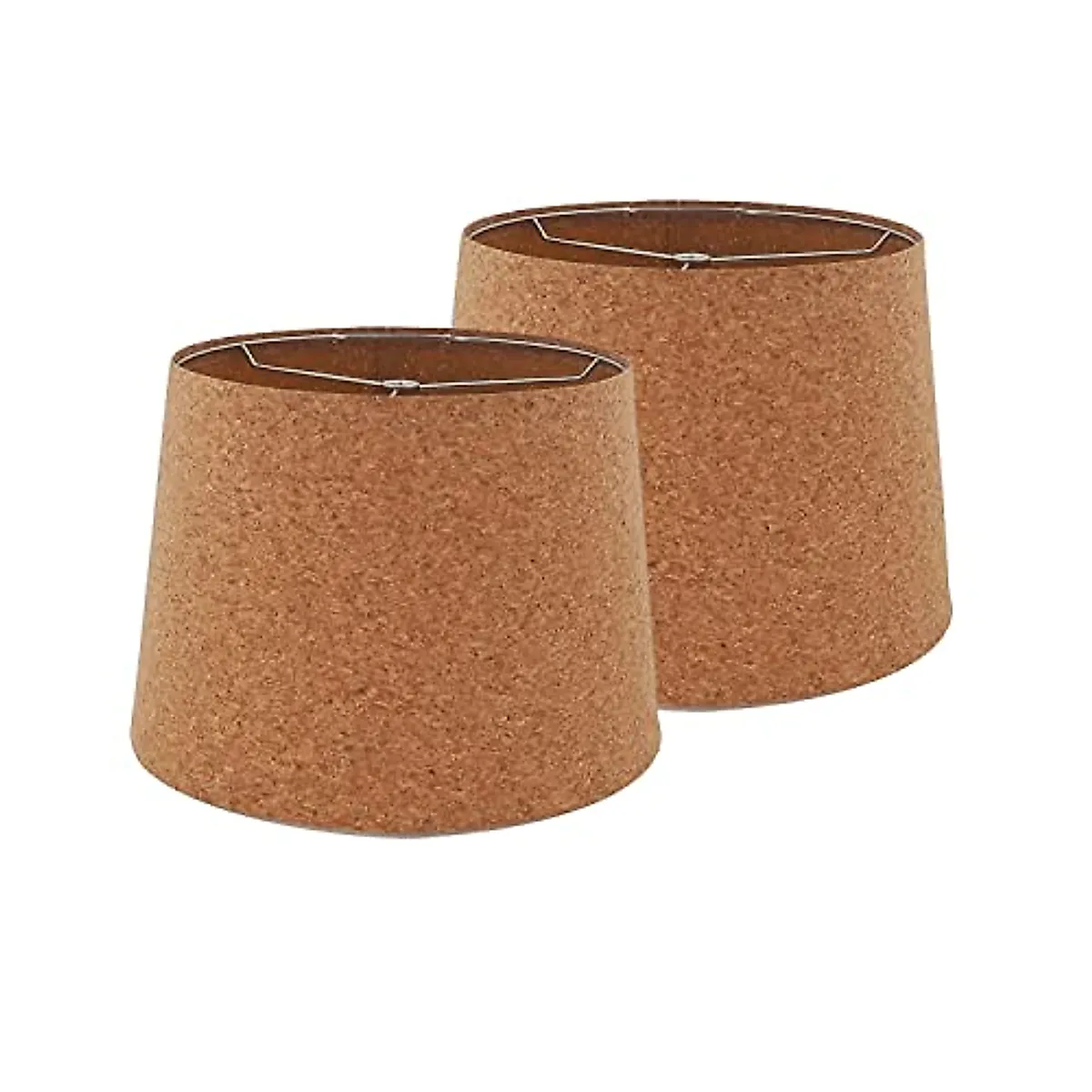 Double Drum Medium Lamp Shades Set of 2,14 Inches,Cork Leather Fabric Lampshade for Table Lamp and Floor Lamp, Hand Crafted lamp shade Spider Fitter Easy Assembly（12"x14"x10"） (Brown(without harps))