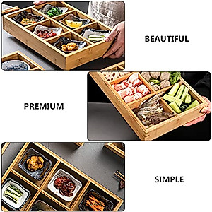Cabilock Divided Bamboo Tray with 6 Dining Grids Food Serving Plate Fruit Box Dish Vegetable Containers Dessert Storage Bin Organizing for Home Restaurant Hotel