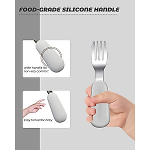 2 pcs Toddler Utensils, Stainless Steel Toddler Silverware Set with Round Handle, Baby Forks for Self Feeding, 1 Toddler Fork and 1 Toddler Spoon, BPA Free