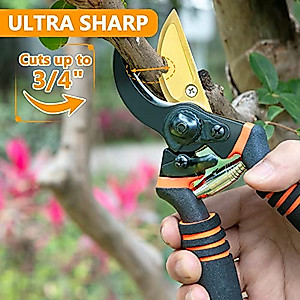 Pruning Shears, Garden Shears - Hewog 8.5" Professional Premium SK5 Steel with Titanium Bypass Pruning Shears for Gardening, Sharp Handheld Heavy Duty Garden Hedge Clippers/Scissors Pruners Tools