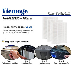 Yiemoge True HEPA Replacement Filter H 116130 Compatible with Winix Air Purifier 5500-2 and Models AM80 (3 HEPA Filters)