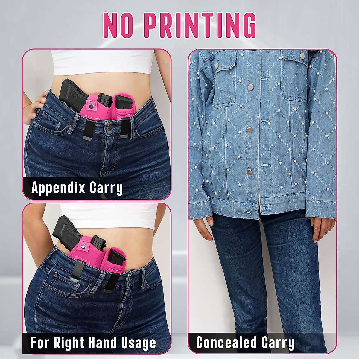 PODFAN Universal Gun Holsters for Men/Women,IWB 9mm Pistols Holster Right Left Handed,Concealed Carry,Fits S&W M&P Shield Glock 9/40 P320 17 19 26 27 42 43,Similar Handguns (Pink-Right Hand)