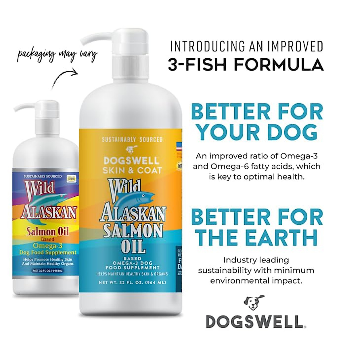 Wild Alaskan Dog Food Supplement, Salmon Oil, Omega-3, 32-Ounce Plastic Jar