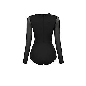 Dance Elite - Pixen - Long Sleeved Leotard for Women with X Slat design. Leotards for Women Dance Fashion (Adult L, Black)