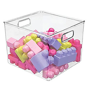 mDesign Plastic Deep Home Storage Organizer Basket Bin with Handles for Cube Furniture Shelving in Office, Closet, Bedroom, Laundry Room, Nursery, Kids Toy Room Shelf - Ligne Collection, 2 Pack, Clear