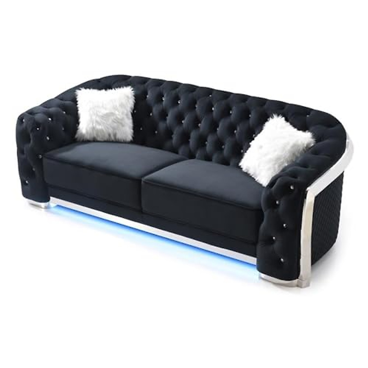 Glory Sapphire Black Velvet Sofa with LED Accent Lighting