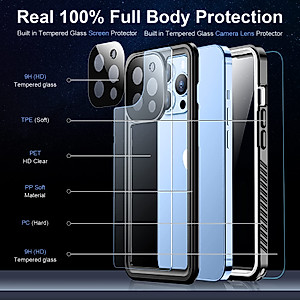 Temdan [Real 360 for iPhone 13 Pro Max Case Waterproof, Built-in 9H Tempered Glass Camera Lens & Screen Protection [13FTMilitary Dropproof][Full-Body Shockproof][IP68 Underwater] Phone Case White