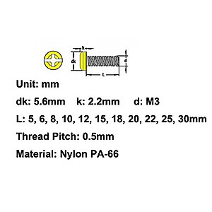 Electronics-Salon 100pcs M3 x 15mm Nylon Machine Screw, Black, Combination Phillips-Slotted Drive, Pan Head, Metric