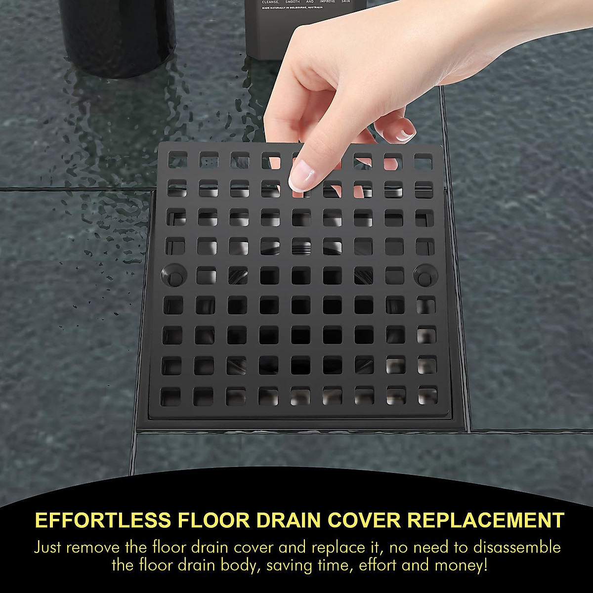 4" Matte Black Shower Drain Cover - Square Floor Drain Cover Replacement - Hair Catcher/Drain Strainer for Bathrooms, Showers, and Sinks - SUS304 Stainless Steel & CUPC Certified