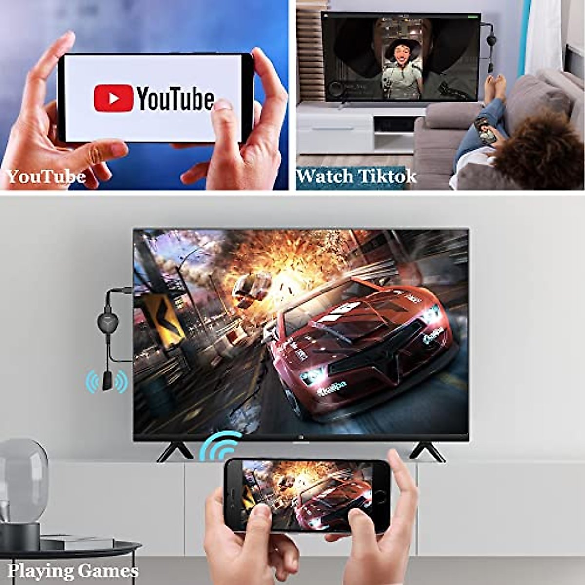4K Wireless HDMI Display Dongle, TIMBOOTECH HDMI Display Adapter Streaming YouTube, Neflx, Compatiable with Phone/iPad/iOS/Android/Mac OS to HDTV/Projector/Monitor, Support Miracast, Airplay, Chrome
