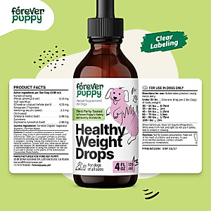 Healthy Weight Drops for Dogs - Weight Management Dog Food Supplements - Irish Sea Moss & Fenugreek Nutrient Blend - Energy Support Supplement w/Ginseng for Small, Medium & Large Breeds - 4 oz
