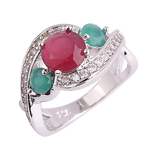 Psiroy 925 Sterling Silver Created Pink Tourmaline Filled Infinity Band 3 Stone Engagement Ring for Women Size 11