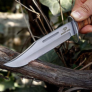 Mossy Oak 2-piece Bowie Knife, Fixed Blade Hunting Knife with Leather Handle, Sheath Included