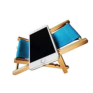 Hanpo Cell Phone Holder Wood & Canvas Beach Deck Chair - Desk Stand for Smart Phone 5.5 Inches (Light Brown) (Turquoise)