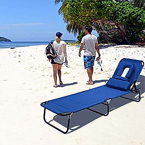 ReunionG Folding Bench Chair with A Hole for Face Down, Adjustable Chaise Lounge Chair with 4-Level Reclining Positions and Removable Pillows, Outdoor Recliner Chair for Beach, Pool, Lawn and Patio