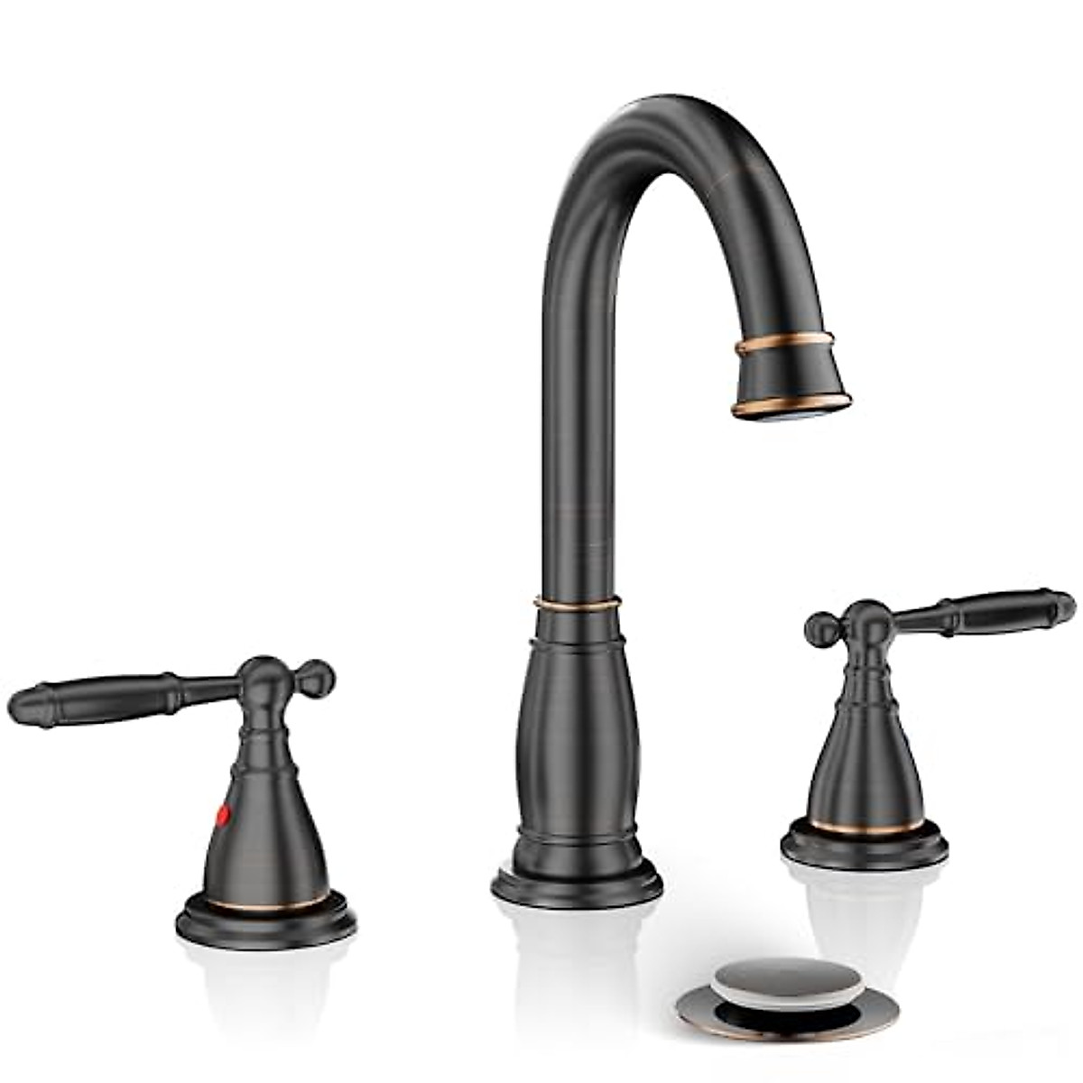 Phiestina 2-Handle 8 Inch 3 Hole Oil Rubbed Bronze Widespread Bathroom Faucets, with Valve and Metal Pop-Up Drain, WF017-4-ORB