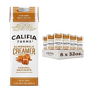 Califia Farms - Caramel Macchiato Almond Milk Coffee Creamer, 32 Fl Oz (Pack of 6), Shelf Stable, Dairy Free, Plant Based, Vegan, Gluten Free, Non GMO, Almond Creamer