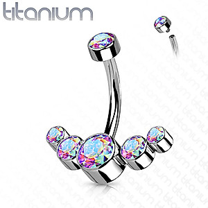 Dynamique Implant Grade Titanium Internally Threaded CZ Bezel Set Top With 5-CZ Set Curve Belly Button Ring (Sold Per Piece)