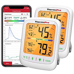 ThermoPro Bluetooth Hygrometer Thermometer, 260FT Wireless Remote Temperature and Humidity Monitor, with Large Backlit LCD, Indoor Room Thermometer and Humidity Gauge, Max Min Records, 2 Pack