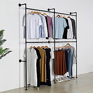 EDCB 94in Wall Mounted Industrial Pipe Clothing Rack, Heavy Duty Closet Clothes Rod, Multi-Purpose Hanging Rod for Closet StorageClothes Rack, Black