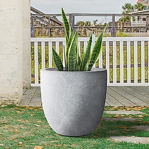 Kante RC0050B-C60611 Lightweight Concrete Modern Outdoor Round Planter, 14" x 14" x 12", Slate Gray