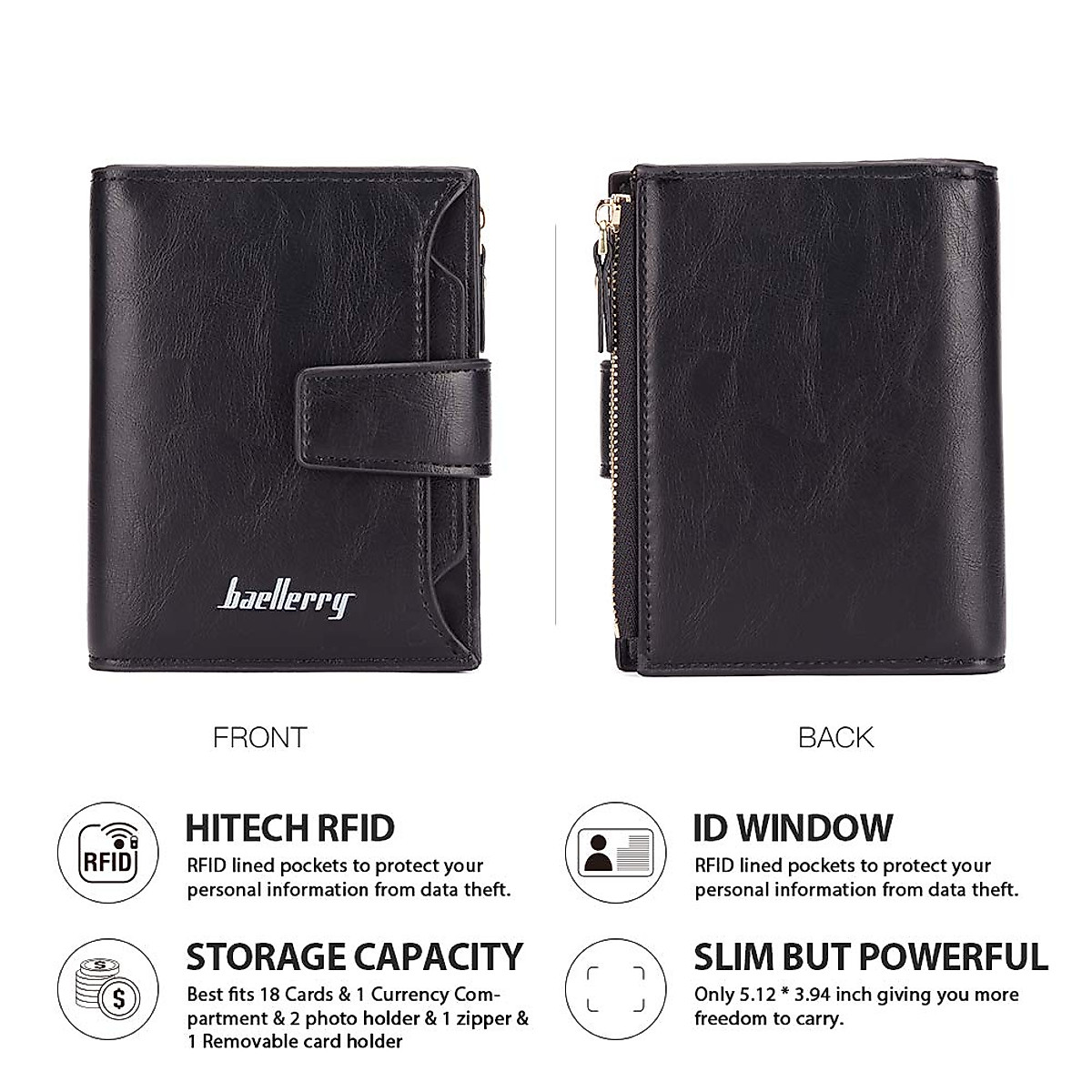 ZLONUBEY Small Wallet for Women RFID Blocking Leather Bifold Men Wallet with ID Window Women Wallets (Black)