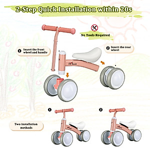 HAWEEK Baby Balance Bike Cute Toys for 1 Year Old Boy and Girl 12-24 Months Toddler Bike Baby Walker Riding Gifts for Boys Girls No Pedal Infant 4 Wheels Baby's First Birthday Gift (Pink)