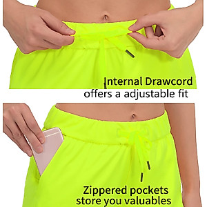 PIQIDIG Shorts for Women Running Workout Shorts Athletic Gym Shorts with Pocket Fluorescent Green