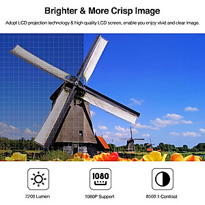 WIKISH 6500L Outdoor LCD Projector Full HD 200" Display Home Theater Movie Projector Zoom Gaming for Smart Phone Dvd Hdmi Usb Av Tv Stick Laptop Ps4