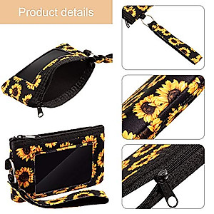 Frienda 4 Pieces Sunflower Credit Card Holder PVC Zipper Wristlet Pouch Neoprene Mini Wristlet Wallet Neoprene for Women Girls